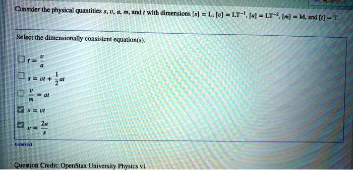 consider the physical quantities va m and with dimensions s l v lt a lt ...