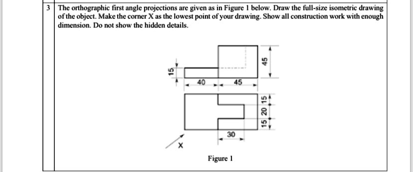 3 The orthographic first angle projections are given as in Figure 1 below. Draw the full-size ...