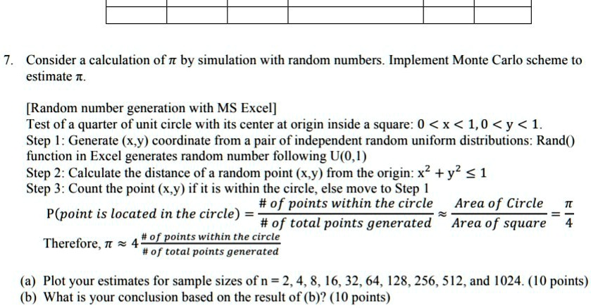SOLVED: Consider a calculation of by simulation with random numbers. Implement a Monte Carlo ...