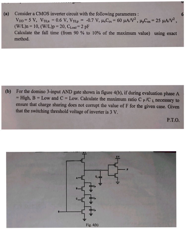 consider a cmos inverter circuit with the following parameters vpd 5v vton 06v vtop 07v cx 60av ...