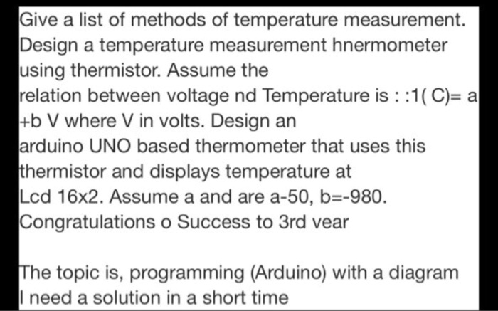 Solved Arduino Programming Give A List Of Methods Of Temperature 6187