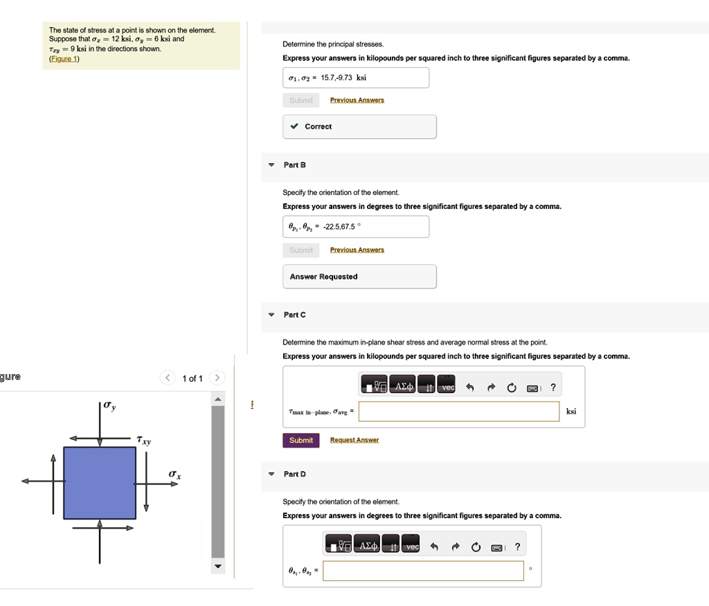SOLVED: The state of stress at a point is shown on the element. Suppose that σ(x) = 12 ksi, σ(y ...