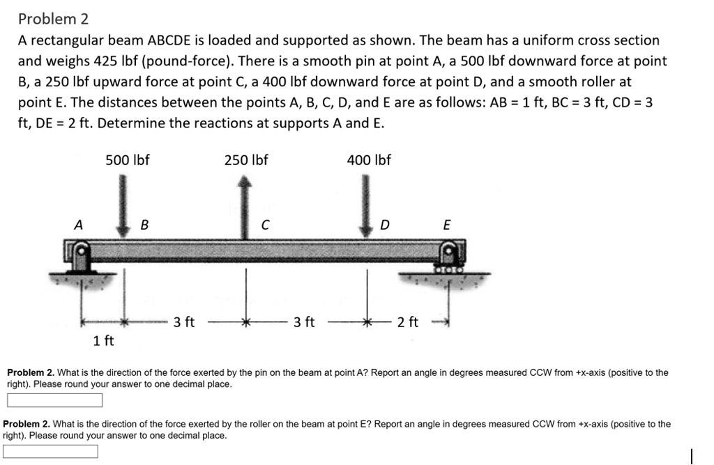SOLVED: Problem 2 A rectangular beam ABCDE is loaded and supported as ...