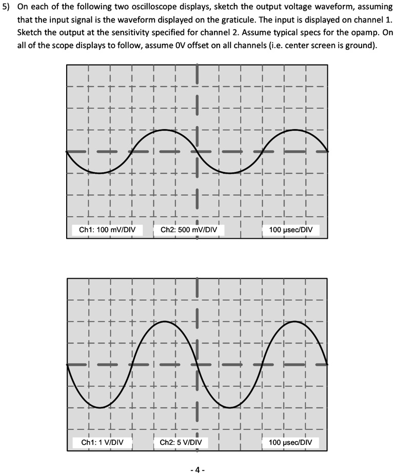 5) On each of the following two oscilloscope displays, sketch the output voltage waveform ...