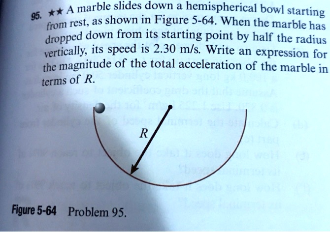 SOLVED: #*A marble slides down a hemispherical bowl starting 95: from ...