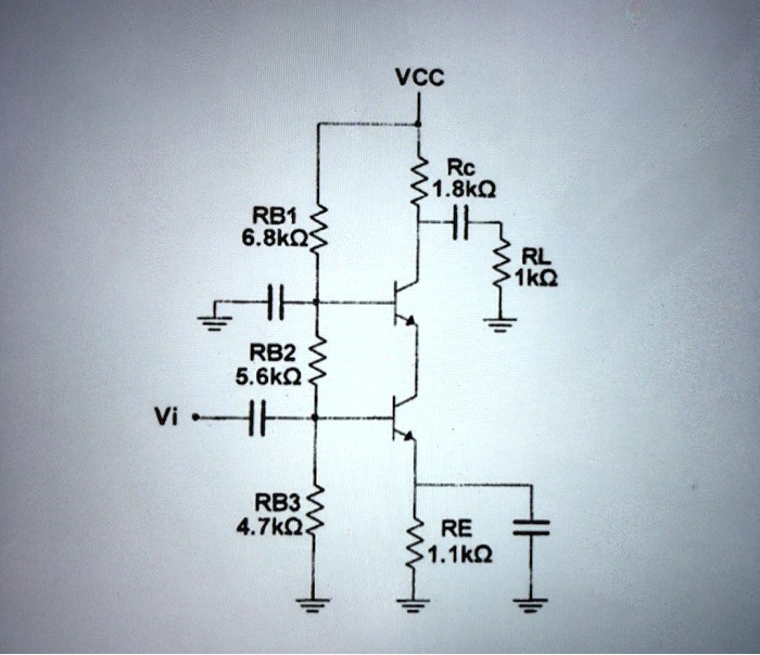 SOLVED: For the cascode amplifier shown below, given hfe1=hfe2=200 and ...