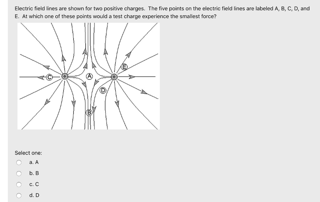 SOLVED: Electric field lines are shown for two positive charges The ...