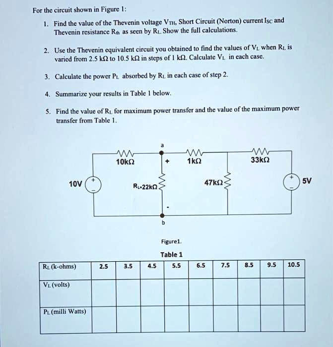 SOLVED: For the circuit shown in Figure 1: 1. Find the value of the Thevenin voltage VH, Short ...