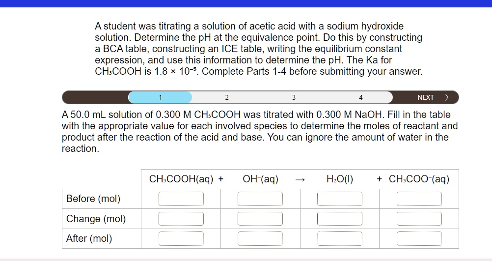 SOLVED: Texts: A student was titrating a solution of acetic acid with a sodium hydroxide ...