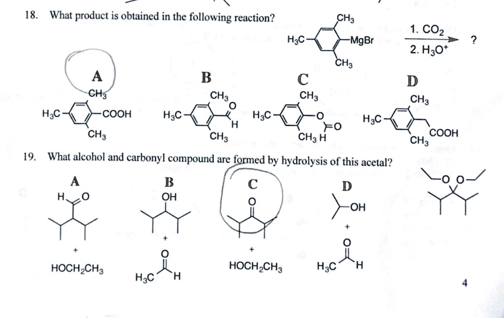 SOLVED: What product is obtained in the following reaction? HaC 1. CO2 2. H3O MgBr CH3 B CH3 CH3 ...