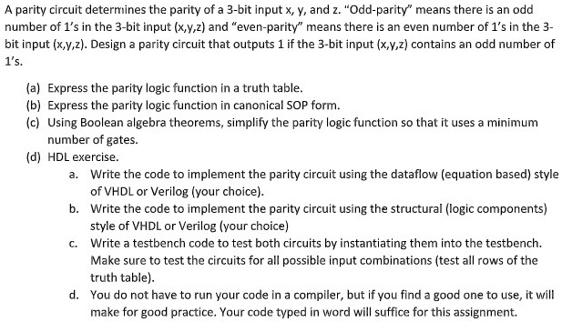 Solved A Parity Circuit Determines The Parity Of A 3 Bit Input X Y 0413