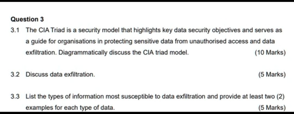 SOLVED: Question 3 3.1 The CIA Triad is a security model that ... SOLVED: Question 3 3.1 The CIA Triad is a security model that ...