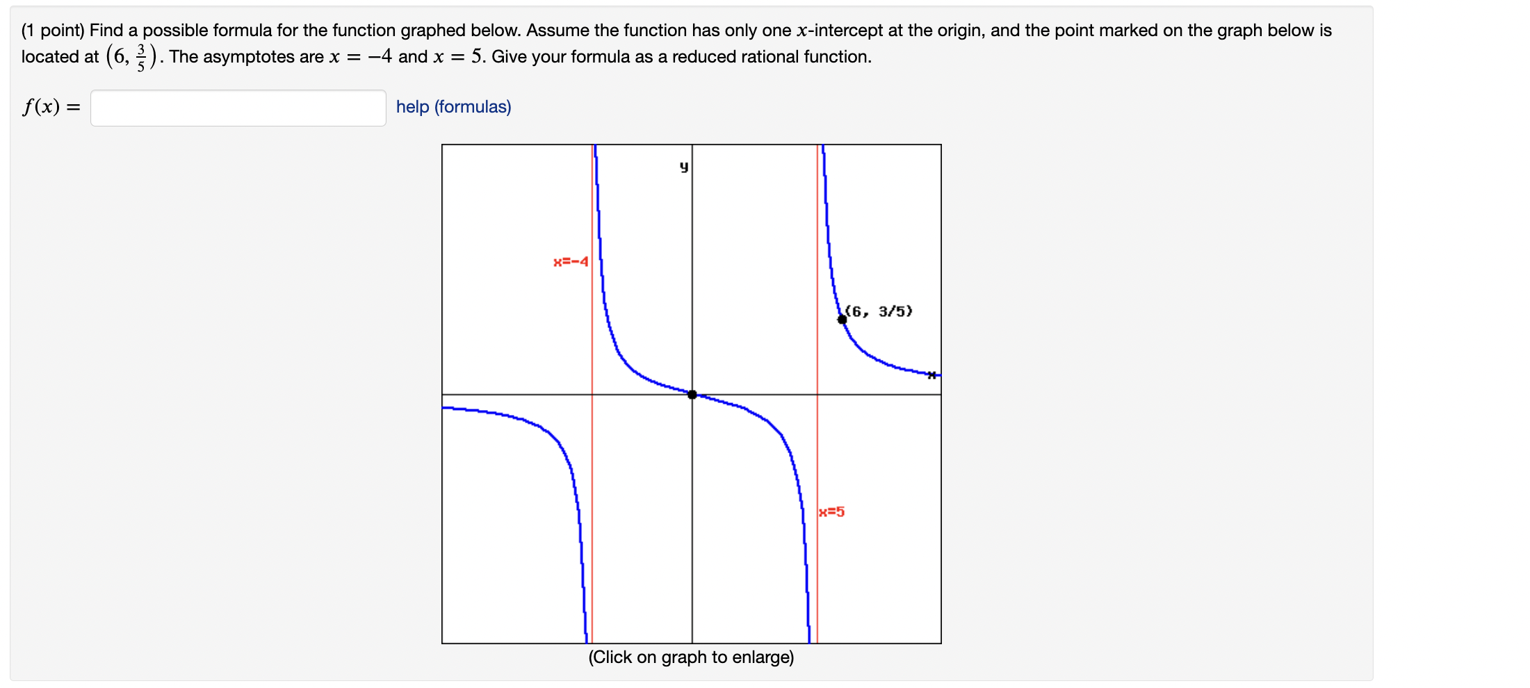 SOLVED: (1 point) Find a possible formula for the function graphed ...