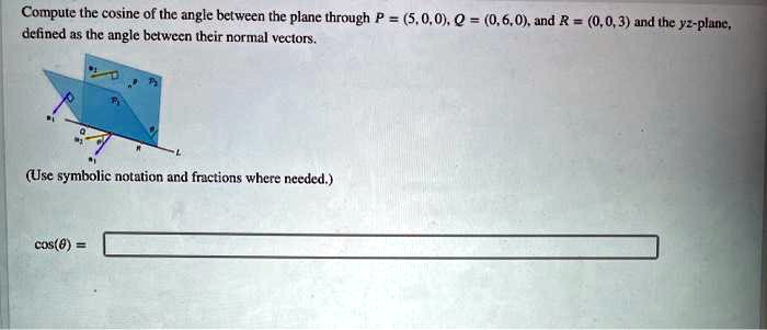 SOLVED:Compute the cosine of the angle between the plane through P = (5 ...