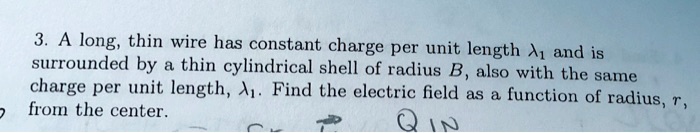 3. A long, thin wire has constant charge per unit length λ1 and is ...