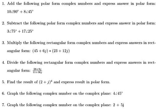 1. Add the following polar form complex numbers and express answer in ...