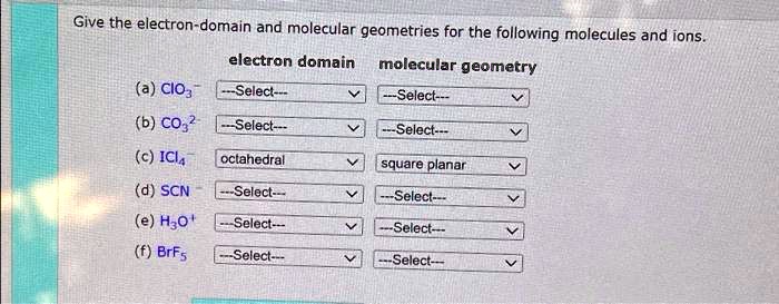 SOLVED: the options for electron domain and molecular geometry: bent ...