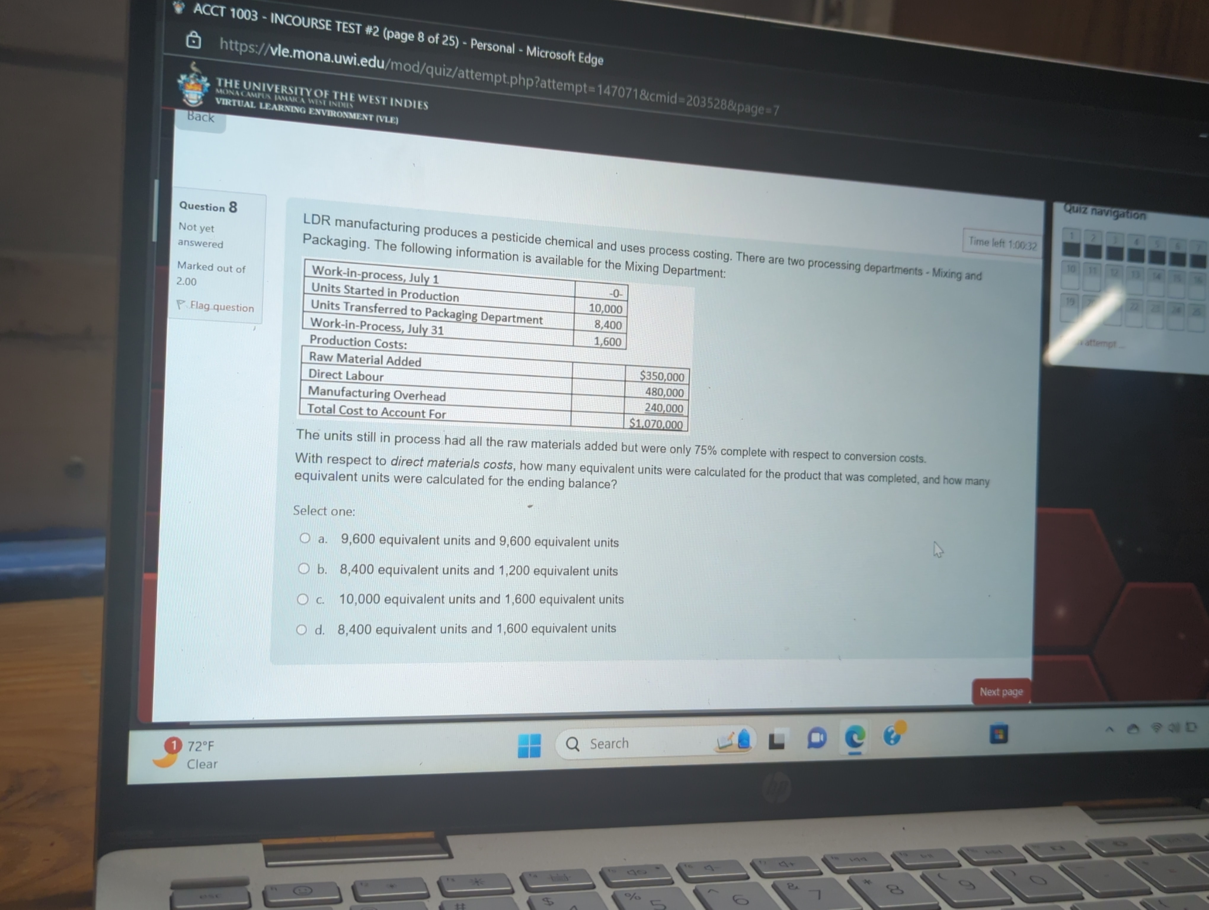 [GET ANSWER] ACCT 1003 - INCOURSE TEST #2 (page 8 of 25) - Personal ...