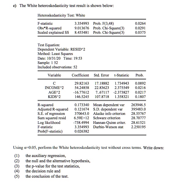 the white heteroskedasticity test result is shown below ...