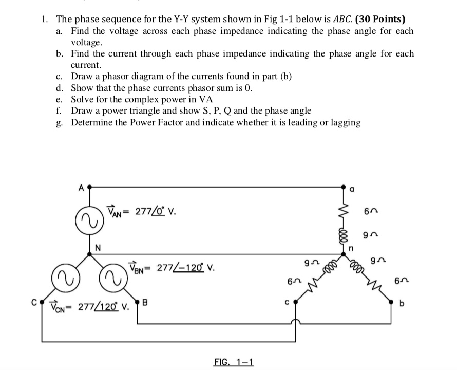The phase sequence for the Y-Y system shown in Fig 1-1 below is ABC ...