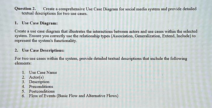 SOLVED: Question 2: Create a comprehensive Use Case Diagram for a ...