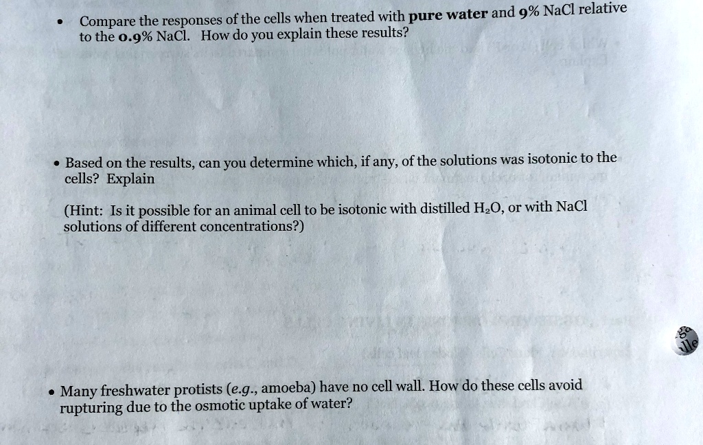 SOLVED: Compare the responses of the cells when treated with pure water ...