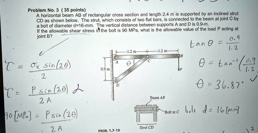 Problem No. 3 (35 points) A horizontal beam AB of rectangular cross ...
