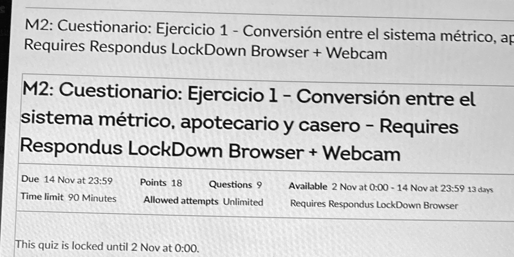 M2: Cuestionario: Ejercicio 1 ConversiÃ³n entre el sistema mÃ©trico, apotecario y casero ...