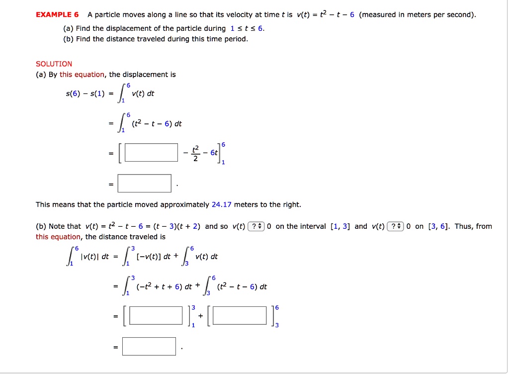 example 6 a particle moves along a line so that its velocity at time t is vt t2 t 6 measured in ...