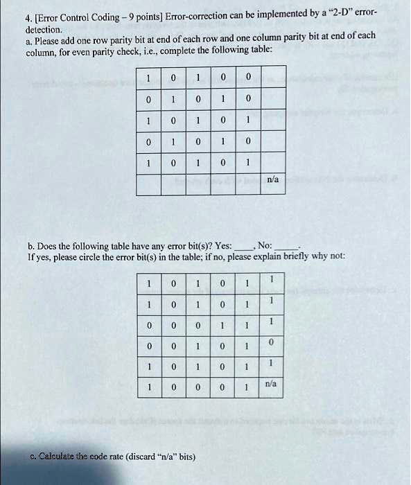 Solved 4 Error Control Coding 9 Points Error Correction Can Be Implemented By A 2 D Error