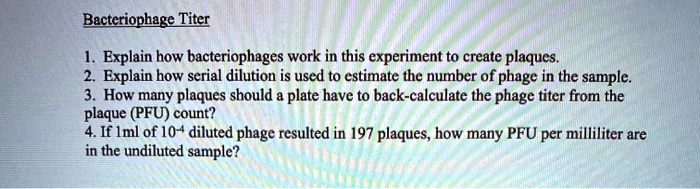 bectcriophege titer explain how bacteriophages work in this experiment ...