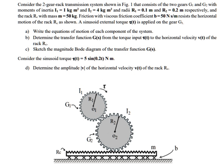 consider the 2 gear rack transmission system shown in fig that consists ...