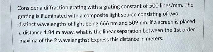 Solved Consider A Diffraction Grating With A Grating Constant Of 500 Lines Mm The Grating Is