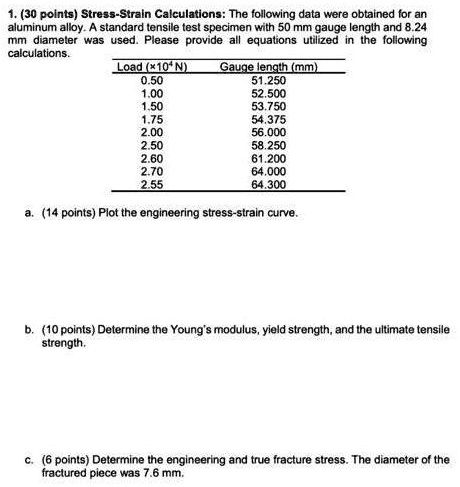 SOLVED: Texts: 1. (30 points) Stress-Strain Calculations: The following ...