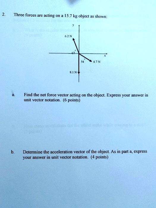 SOLVED: Three = forces are acting on a 15.7 kg object as shown: Find ...