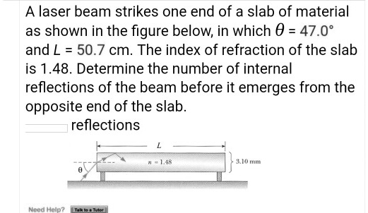 SOLVED: A laser beam strikes one end of a slab of material as shown in ...