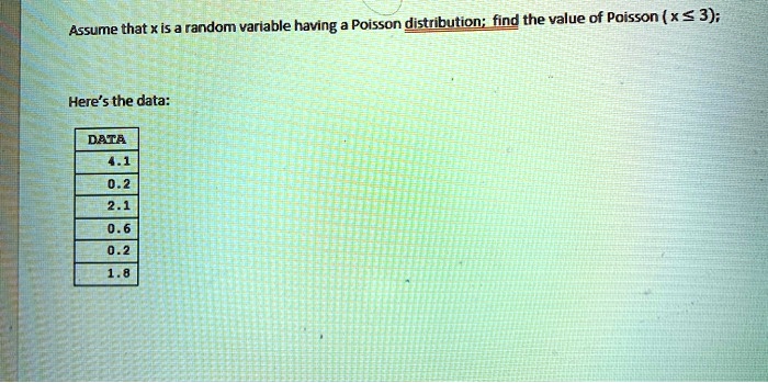 SOLVED: random variable having Poisson distribution; find the value of ... SOLVED: random variable having Poisson distribution; find the value of ...