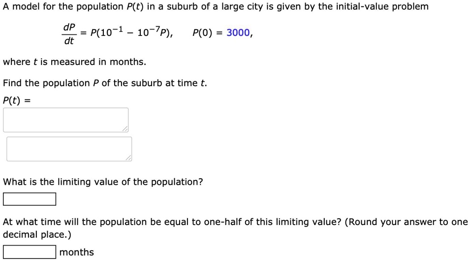 a model for the population pt in a suburb of a large city is given by the initial value problem ...