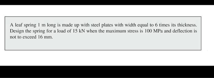 SOLVED: A leaf spring 1 m long is made up of steel plates with a width ...