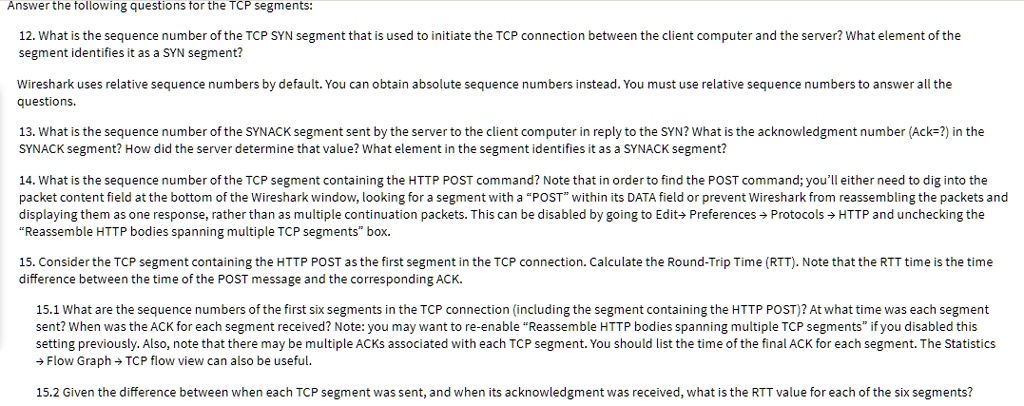 Solved Answer The Following Questions For The Tcp Segments 12 What Is The Sequence Number Of