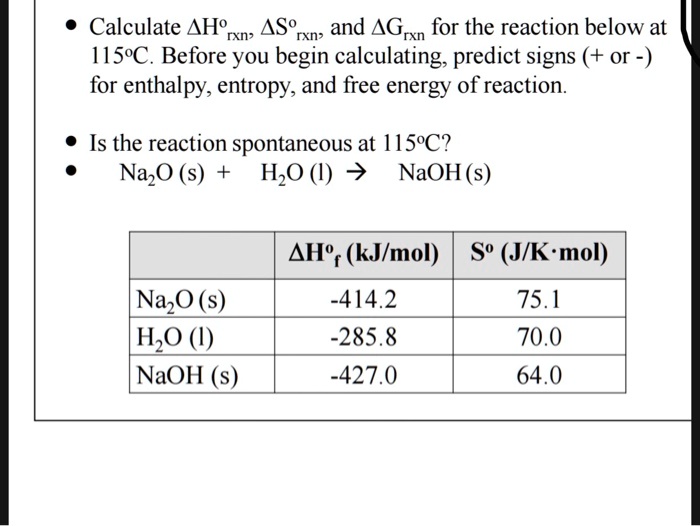 SOLVED: Calculate AH? Txn; AS? Ixn? and AGrxn for the reaction below at 1159C. Before yOU begin ...