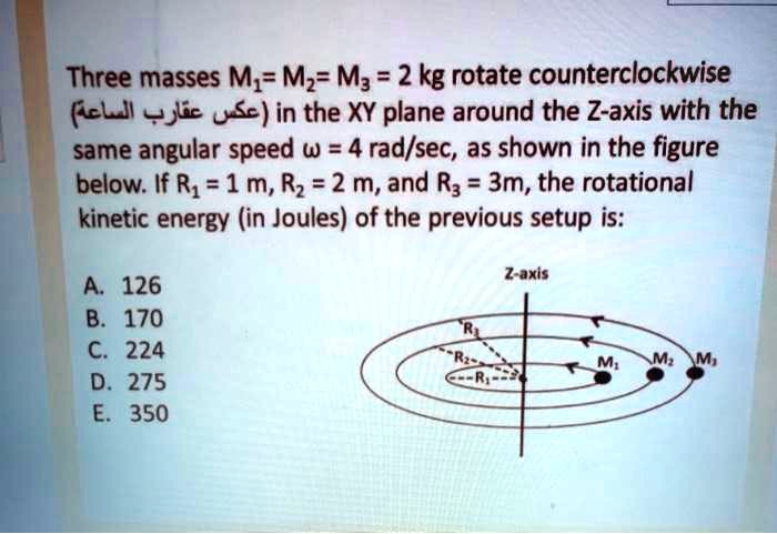 SOLVED: Three masses Mj= Mz= Mz = 2kg rotate counterclockwise (LJI; Yjlic USe) in the XY plane ...