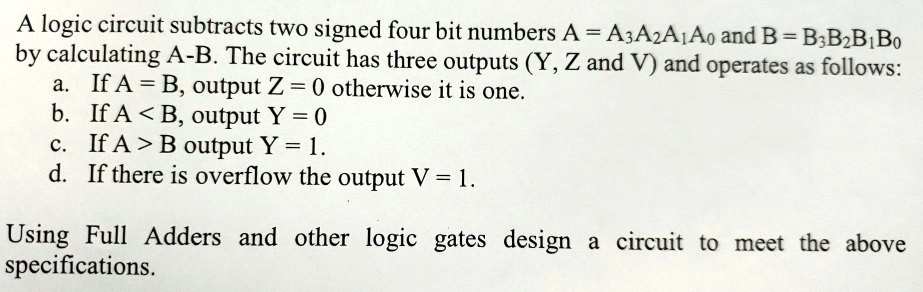 SOLVED: A logic circuit subtracts two signed four-bit numbers A = AAAAo and B = BBBBo by ...