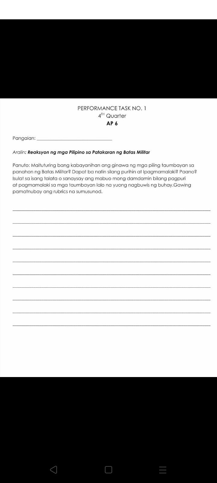 performance task no 1 4text th quarter ap 6 pangalan qquad aralin ...
