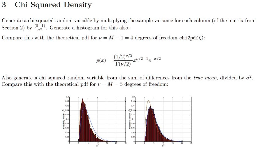 SOLVED:3 Chi Squared Density Generate a chi squared random variable by multiplying the sample ...