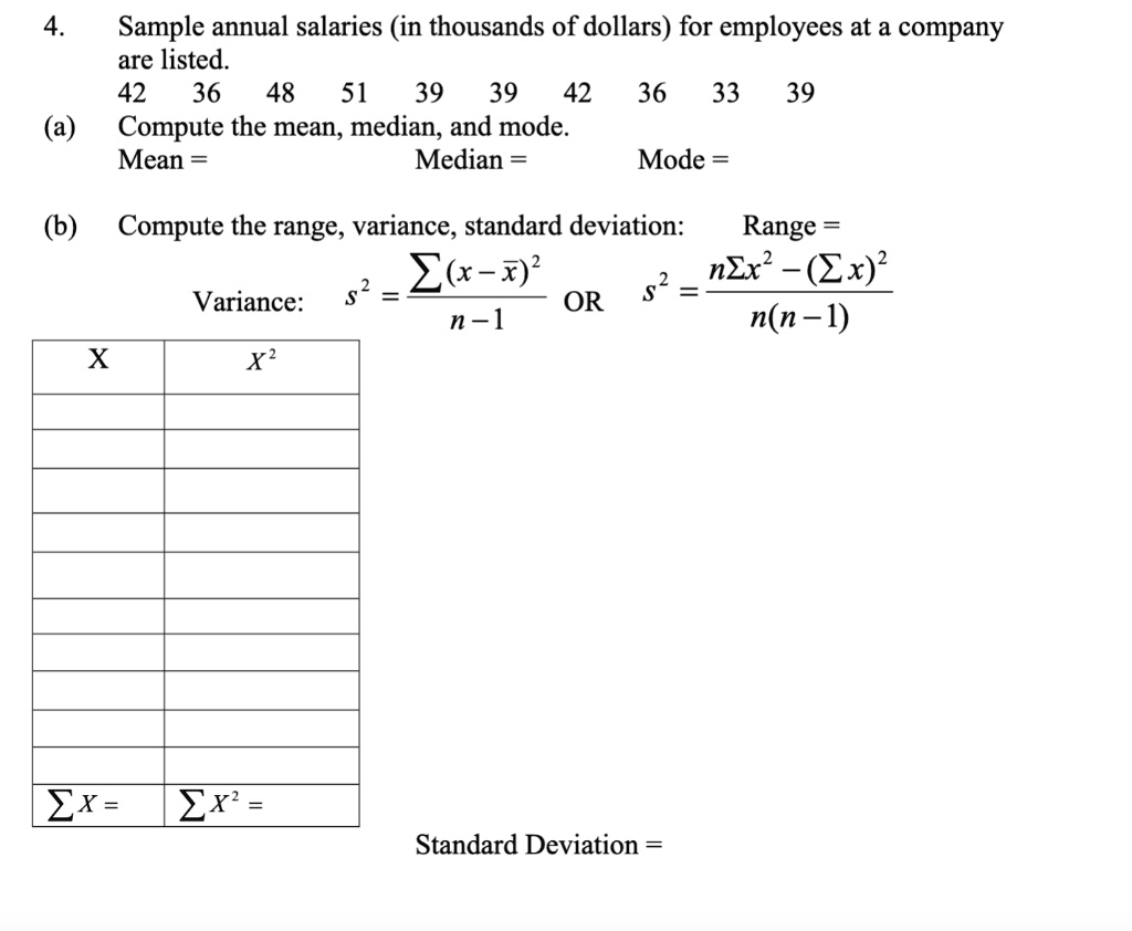 Sample annual salaries (in thousands of dollars) for employees at a ...