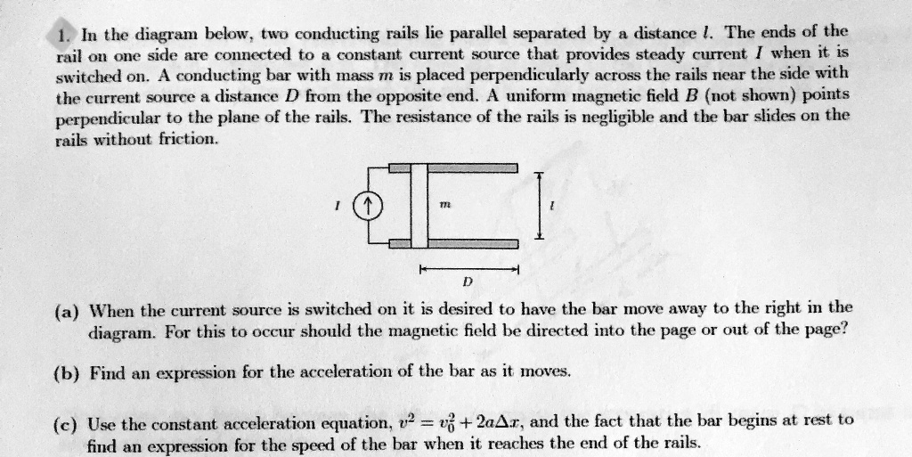 SOLVED: In the diagram below, two conducting rails lie parallel ...