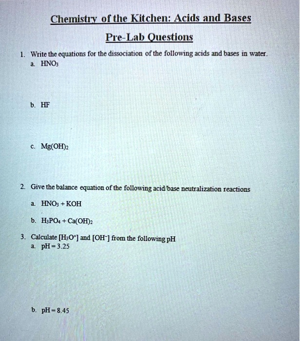 Chemistlyolthe kitcheu acids and bases prelab questious...