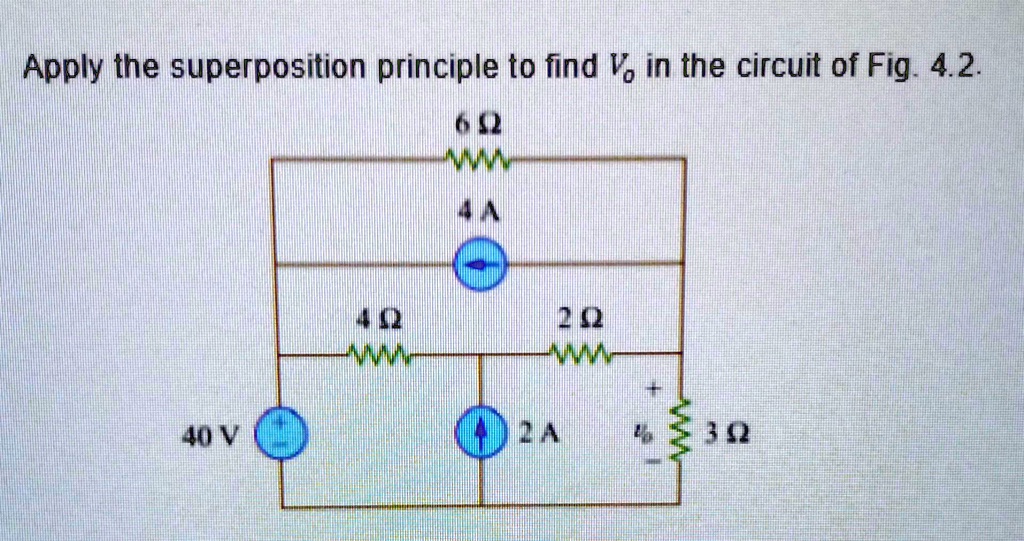 SOLVED: Apply the superposition principle to find Vo in the circuit of Fig: 4.2. K 2n 40vi W 2n