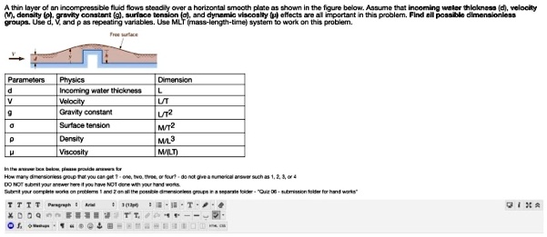 SOLVED: A thin layer of an incompressible fluid flows steadily over a horizontal smooth plate as ...